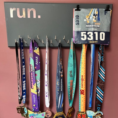 Running Medal Holder, Gray or Black With Chrome run. Vinyl, 21 Hooks ...