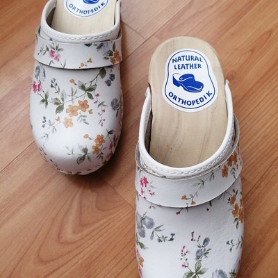 White WOODEN Clogs for Women Open Back White LEATHER - Etsy