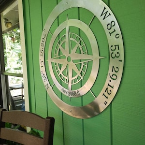 Personalized Compass Metal Sign Custom Coordinates Sign Nautical Decor ...