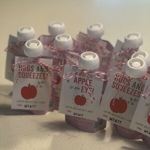 Printable Applesauce Pouch Valentine Tag, Hugs and Squeezes, Apple of ...