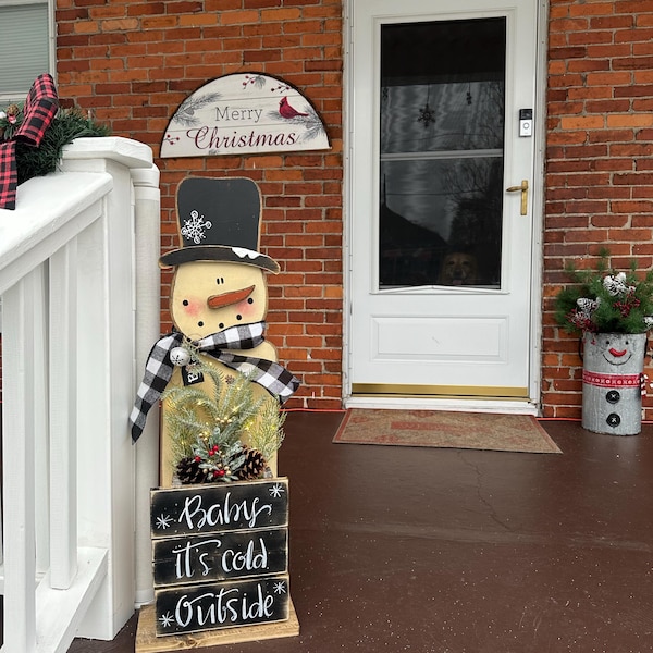 Standing Wood Snowman/3 Ft Tall/primitive Winter Decor/ Rustic Snowman ...