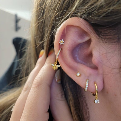 Huggie Hoop Earrings Paved Clicker Hoops Cartilage Hoop - Etsy