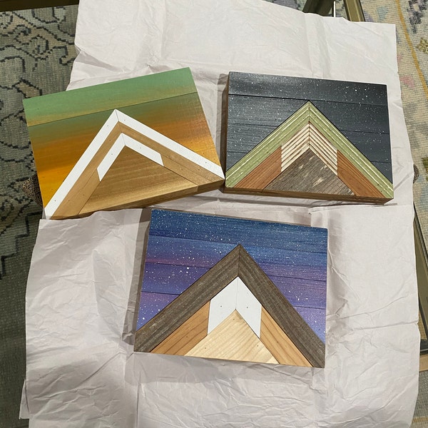 Geometric Wood Sign - Wooden Wall Art - Wood Mosaic Wall Art- Big Wall ...