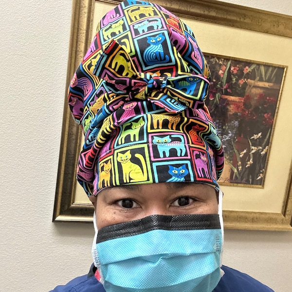 High Bun, With Satin Lined,scrub Caps, Surgical Cap , Nurses Caps, High ...