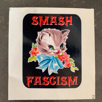 Cute Kitty Smash Fascism Sticker Antifa Sticker Anti-fascist Sticker ...