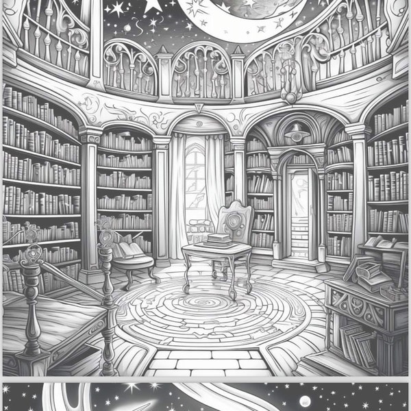 50 Enchanted Library Coloring Pages - Adult and Kids Coloring Book ...