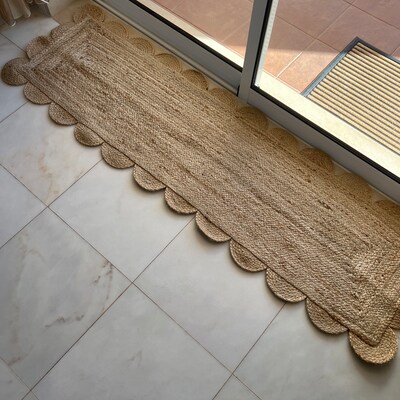 Scallop Wavy Jute Rug, Natural Jute Wave Edge Rug, Scalloped Shape Rug ...