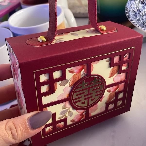 Floral Double Happiness Chinese Wedding Favor Boxes With Handles (set ...