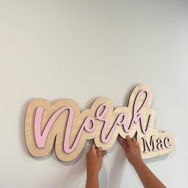 Large Wood Name Sign Nursery Name Sign Above Crib Cut Out Layered Baby ...