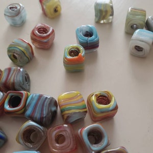 Traditional Turkish Artisan Handmade Cube Glass Beads, Large Hole Glass ...