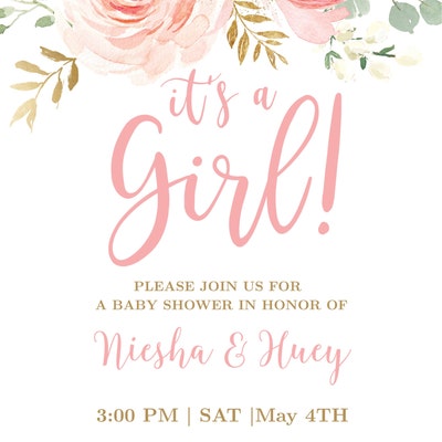DIGITAL Baby Shower Invitation, Electronic, Girl Baby Shower Invite ...