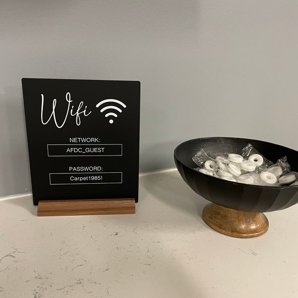 Wifi Acrylic Sign W/ Wood Base - 6.5 X 7.75" Ice or Black Table Sign ...
