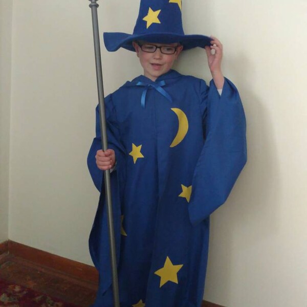 Children's or Adult Wizard Costume - Wizard Cloak and Hat - Blue ...