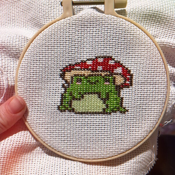 Mushroom Frog Cross Stitch Pattern PDF - Kawaii Funny Easy Tiny Frog ...