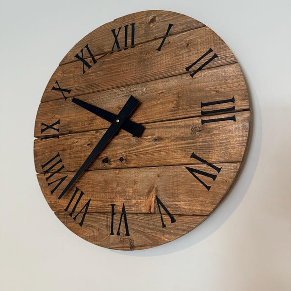 Modern Farmhouse Clock in Warm Coffee Stain, Rustic Round Wall Decor ...