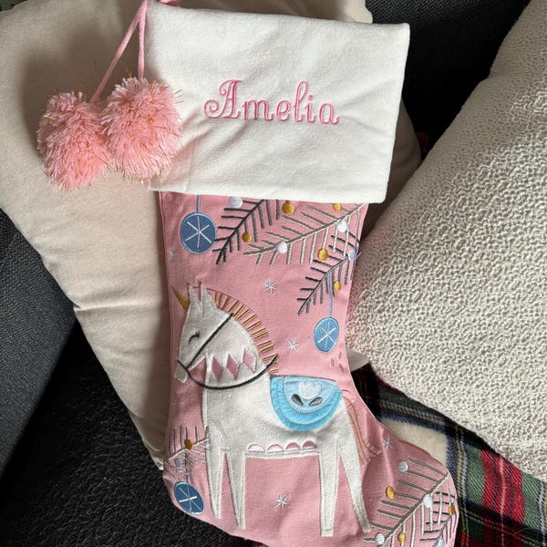 Unicorn Personalized Stocking, Embroidered Stocking, First Christmas ...