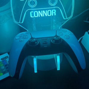 Personalised Neon Blue Controller and Headset Gaming Station With ...
