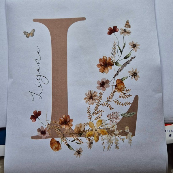 Custom Floral Initial Print, Custom Wildflower Prints, Personalized ...