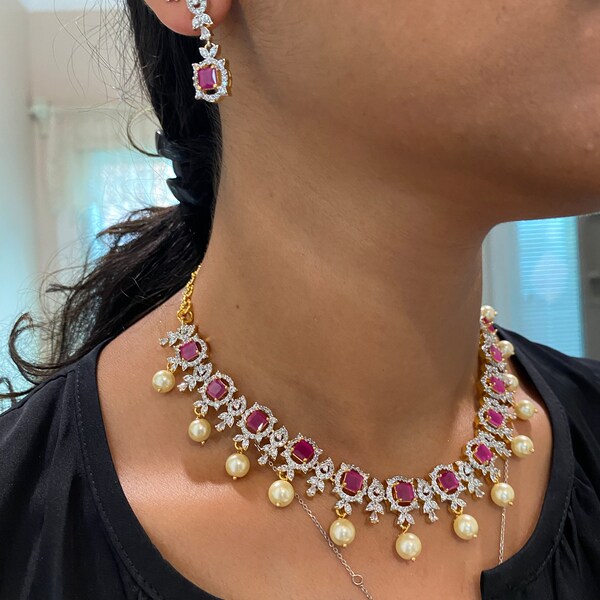 24 Karat Gold-plated South Indian Kempu Naan Patti Necklace - Etsy