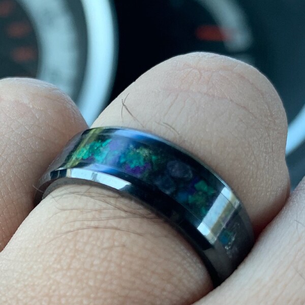 Ceramic Galaxy Glow Ring With Malachite and Amethyst, Mens Engagement ...