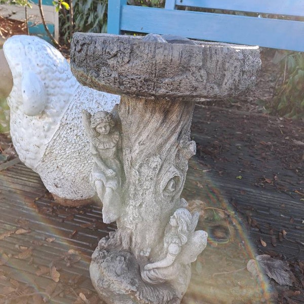 Fairy Bird Bath Stone Statue | Outdoor Vintage Feeder Angel Garden ...