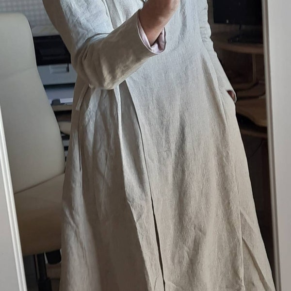 Heavy Linen Coat, Hooded Coat With Pockets, Linen Wrap Coat, Princess ...