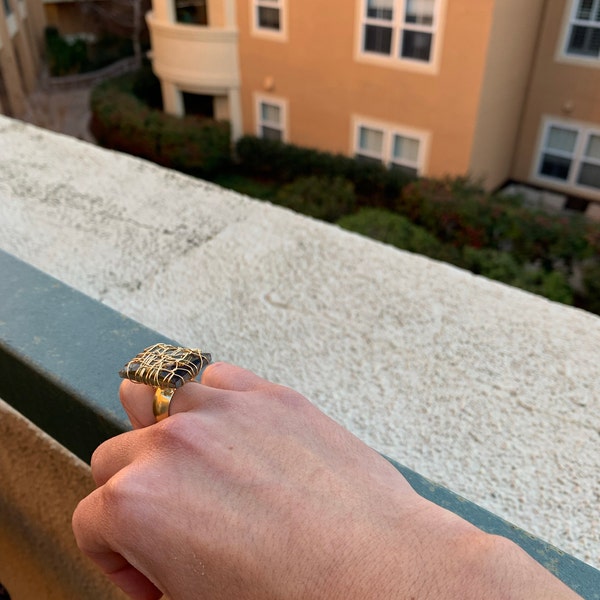 Big Stone Ring, Wire Stone Rings, Wire Wrapped Jewelry, Vintage Ring ...