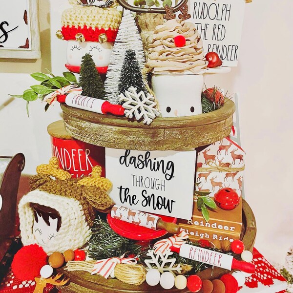 Reindeer Tiered Tray Decor Bundle | Christmas Bundle| Reindeer Wood ...