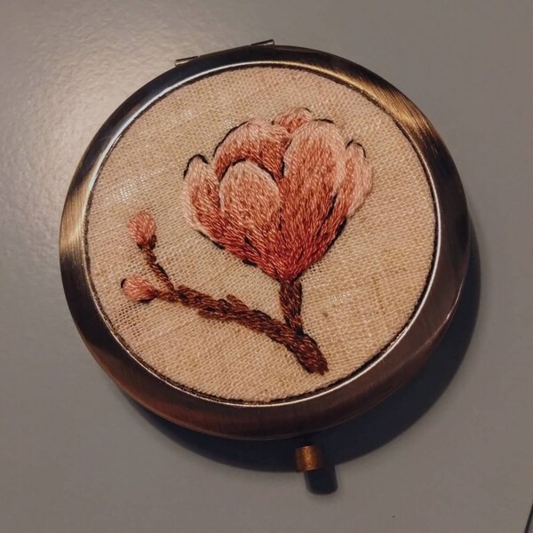 Floral Embroidered Compact Mirror, Flower Pocket Mirror, Daisy Mirror ...