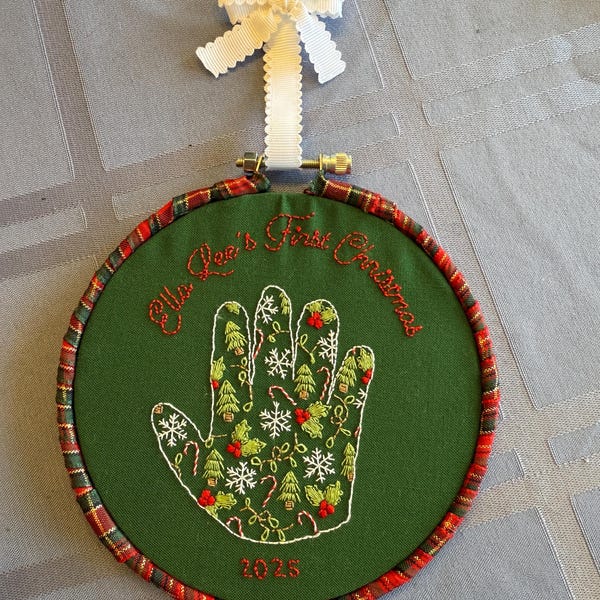 Christmas Embroidery Handprint Stick and Stitch, Kids Handprint Craft ...