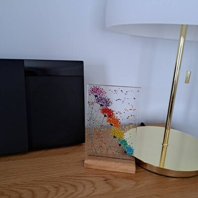 Whimsical Bright Rainbow Flowers Fused Glass Art Picture Sun Catcher & Wooden Display Stand - Etsy