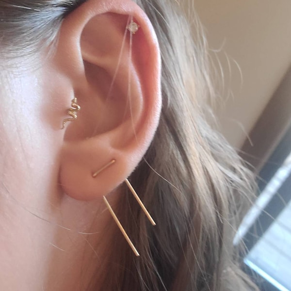 Double Piercing Earring, Threader Earrings, Staple Earrings, Two Hole ...