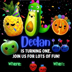 Dancing Fruit First Birthday Invitation Party Invitation Simple and ...