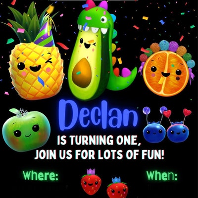 Dancing Fruit First Birthday Invitation Party Invitation Simple and ...