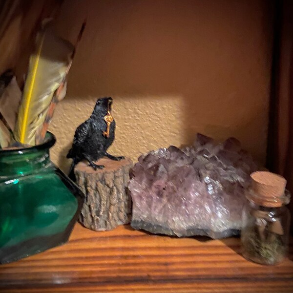 Miniature Black Raven W/ Secret Key for Halloween ~ Fairy Garden ...