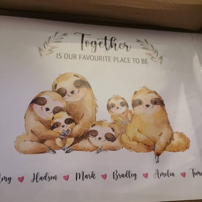 Personalised Sloth Family Tree Print, Custom Family Illustration Print ...