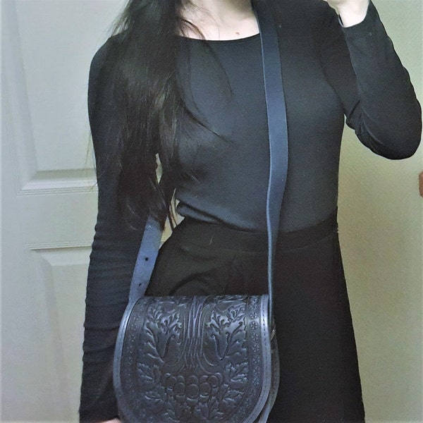 Blue Crossbody Bag, Round Leather Bag, Blue Leather Purse, Blue Bag ...