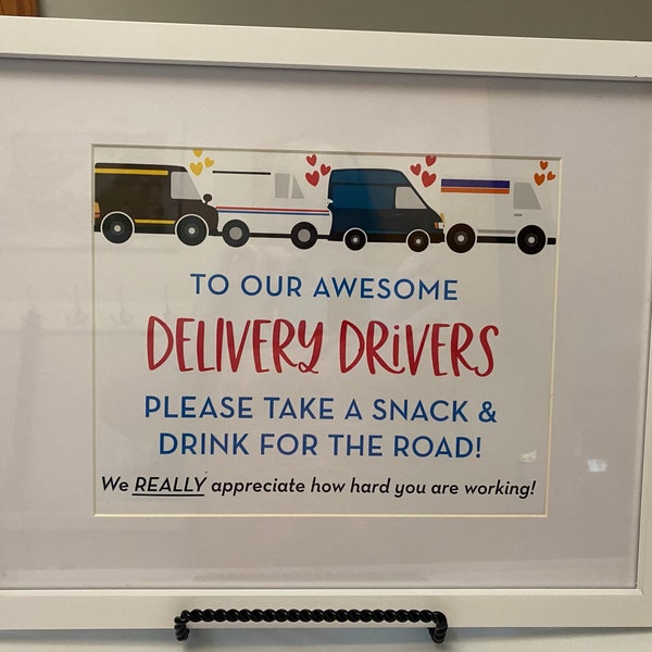 Delivery Driver Snack & Drink Sign, Packages, Mail Carrier, Essential ...