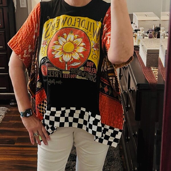 Pink Floyd Upcycled Kantha Tee Doll Baby Oversized Fits a Small to ...