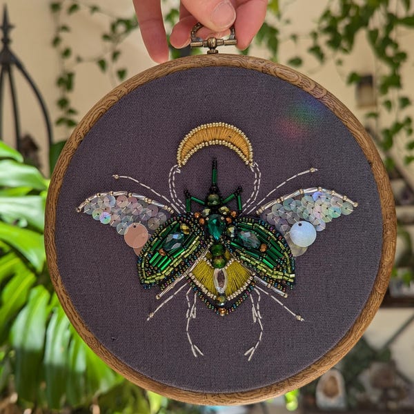 Bead Embroidery Scarab, DIY Beaded Insect, Bug Needlepoint, Craft Kit ...