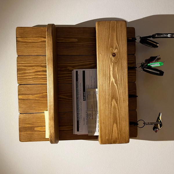 Rustic Reclaimed Wood 4 Hook Key Holder With Shelf and Letter Rack - Etsy