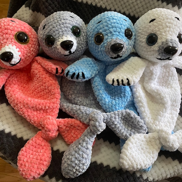 Crochet Seal Lovey Snuggler Safety Blanket: Stella the Baby Seal ...