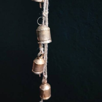 Yuletide Bells Set of 3 Large Rustic Gold Bells With Rope Standing ...