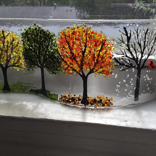 Autumn Tree Fused Glass Night Light, Bringing the Outdoors In, Bedroom ...