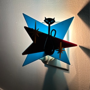 Mid Century Modern Night Light Black Cat Atomic Design Night Light ...