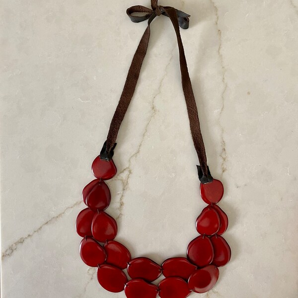 Red Necklace - Statement Necklace of Tagua - Chunky Necklace - Fair ...