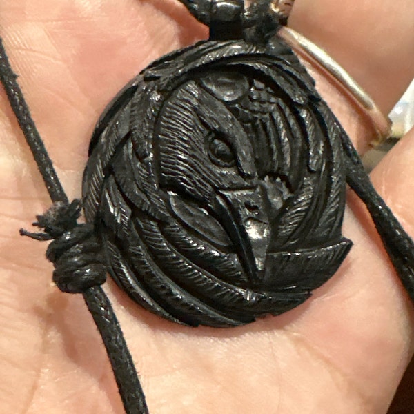 Raven Crow Bone Pendant, Hand Carved, Round With Wings - Etsy