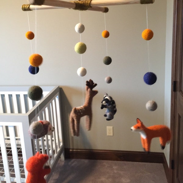 Needle Felted Fox Baby Mobile Woodland Animals Mobile Baby Crib Mobile ...