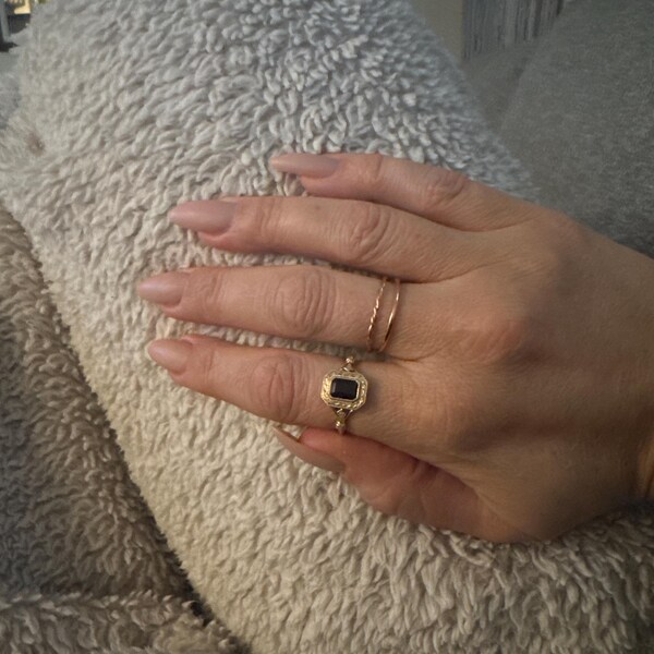 Emerald Cut Blue Sapphire Ring Solid 14K Yellow Gold Wedding Ring Blue ...