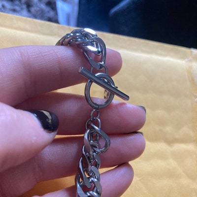 Letter Charm Necklace, Silver Chunky Chain Choker, Stainless Steel ...